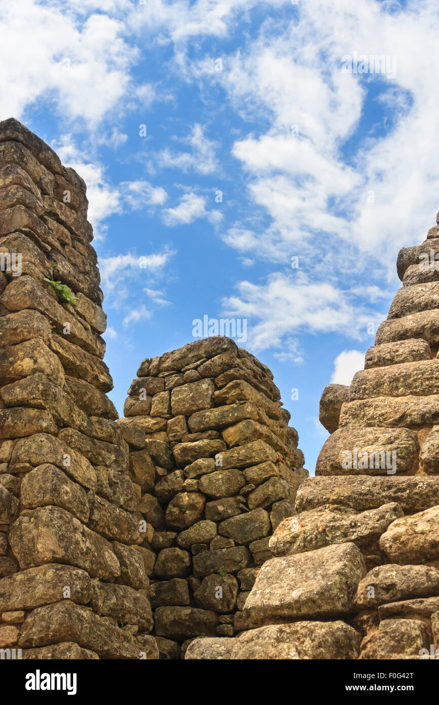 Ancient architecture and ruins of the famous Inca city at Machu Picchu ...