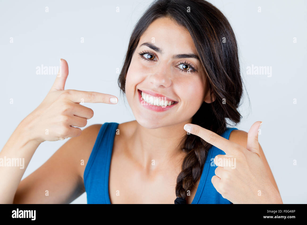 Portrait of beautiful with perfect smile. Isolated on white Stock Photo ...