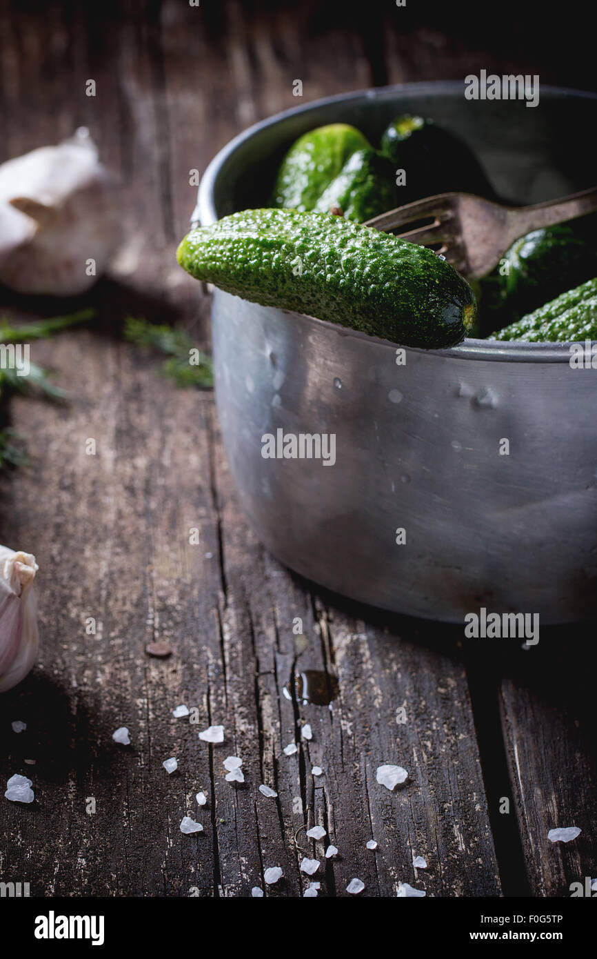 Preparation of low-salt pickled cucumbers Stock Photo - Alamy