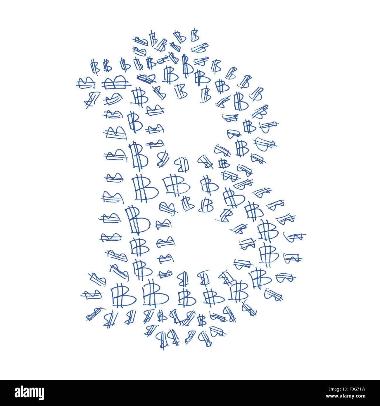 Bitcoin hand-drawn symbol of a digital decentralized crypto currency ...