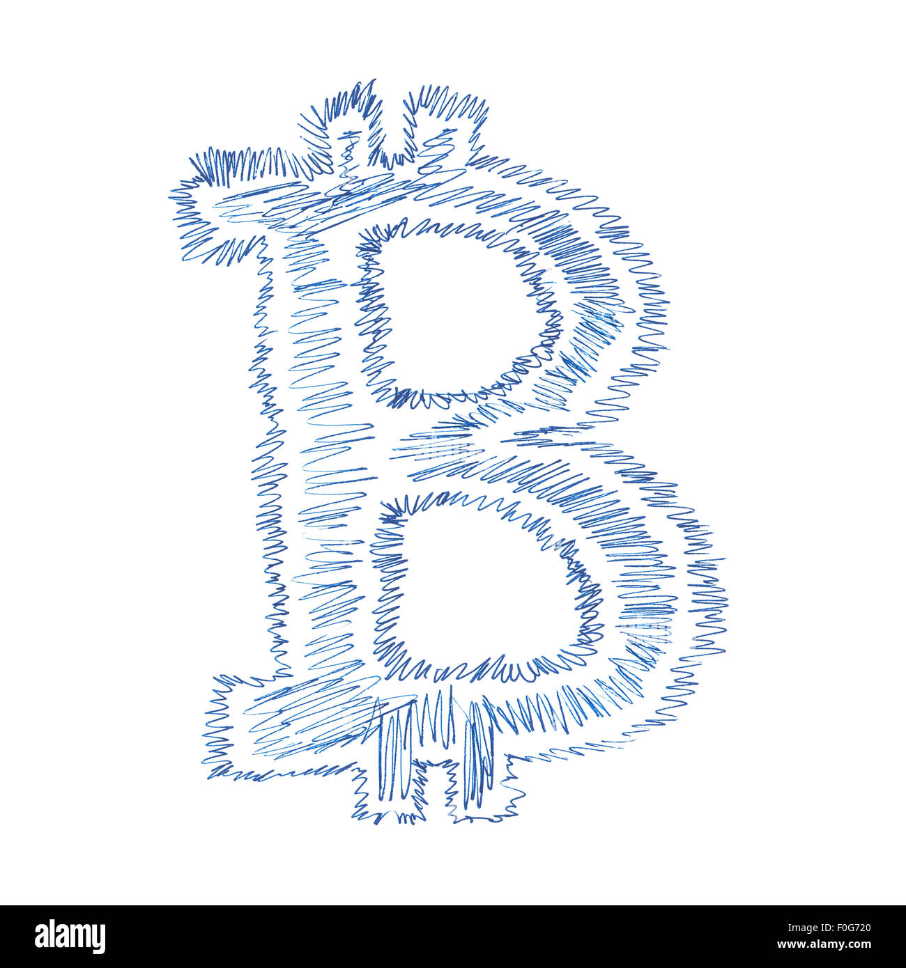 Simple Bitcoin hand-drawn symbol of a digital decentralized crypto ...