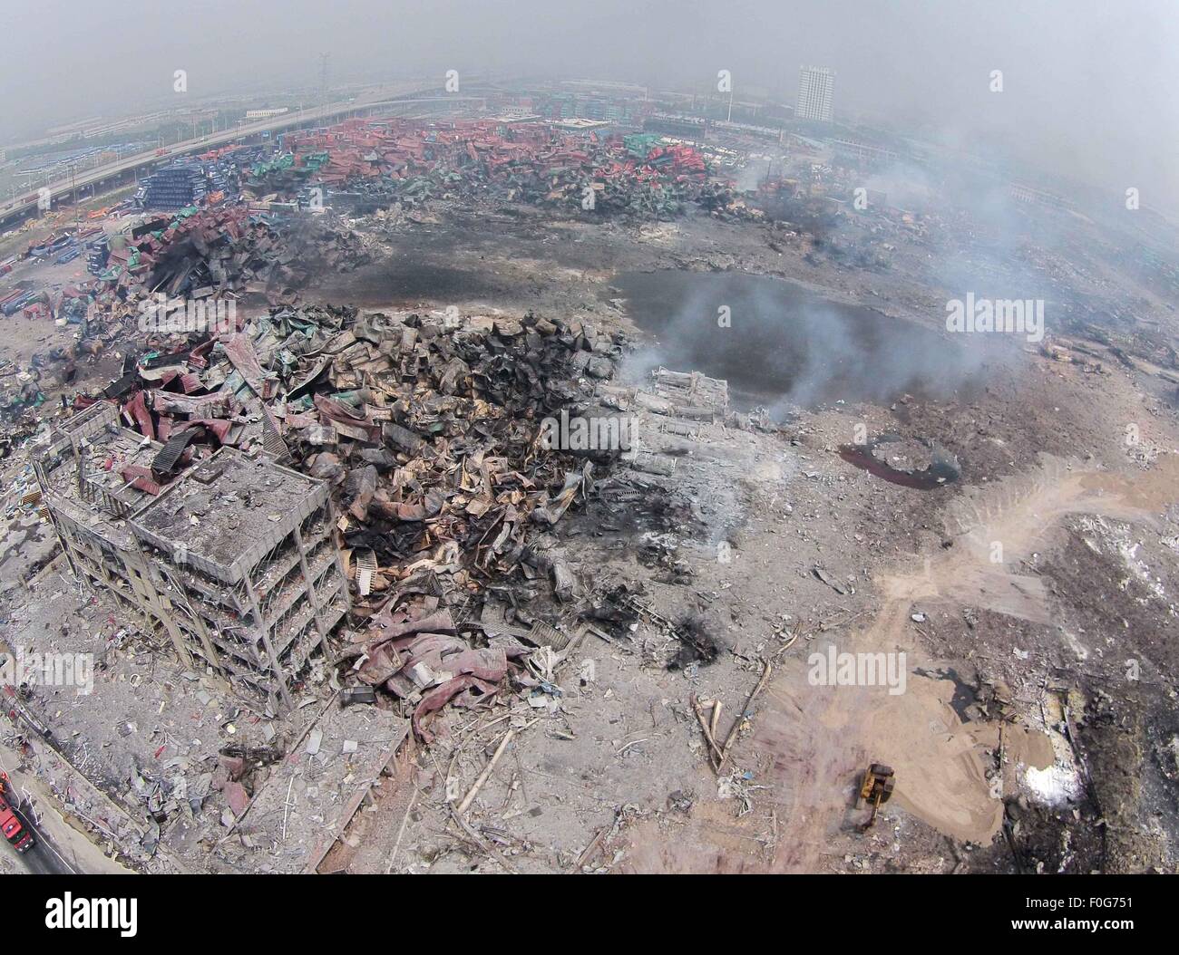 Tianjin. 15th Aug, 2015. Photo taken on Aug. 15, 2015 shows an aerial ...