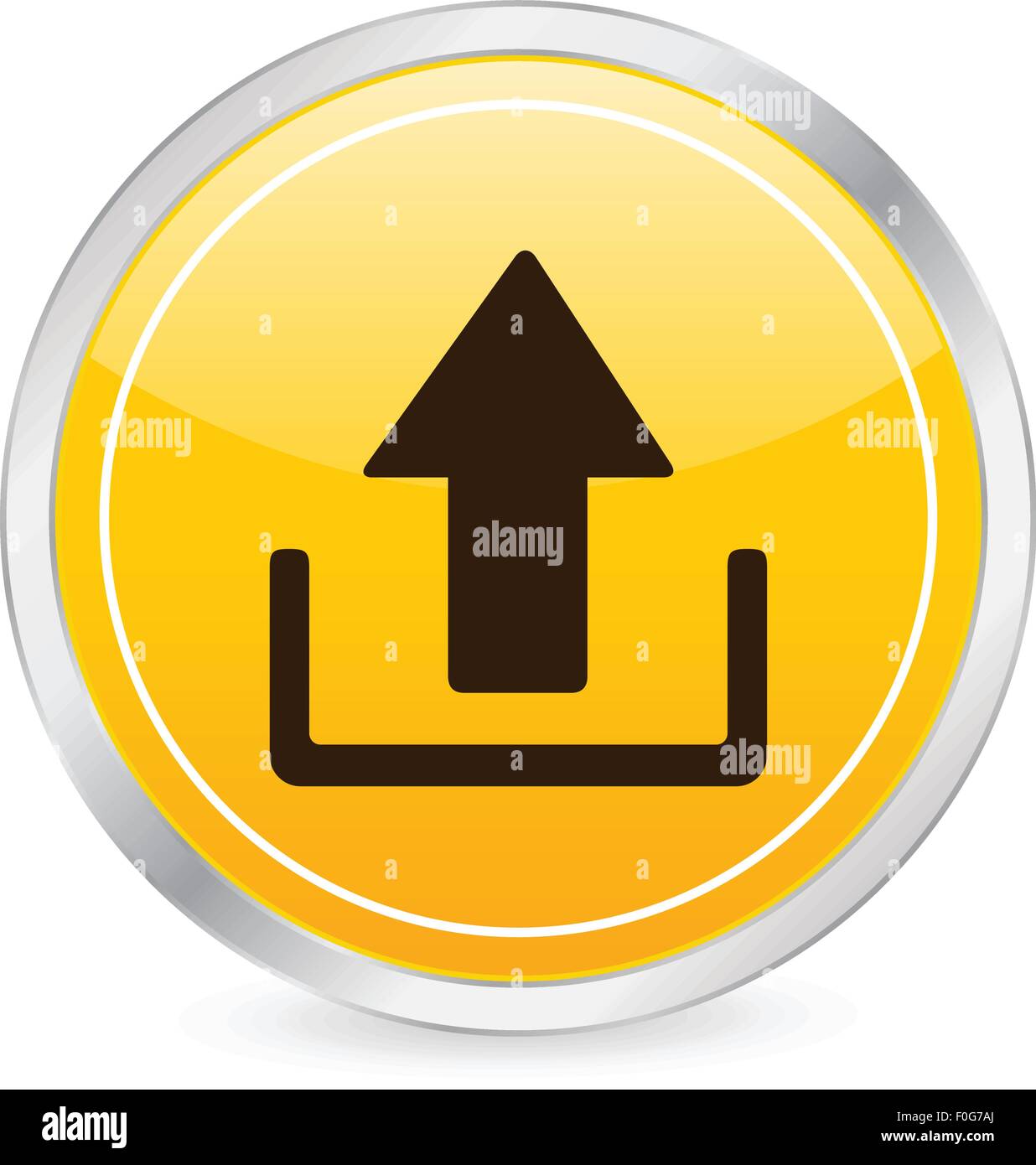 Upload yellow circle icon on a white background. Vector illustration ...