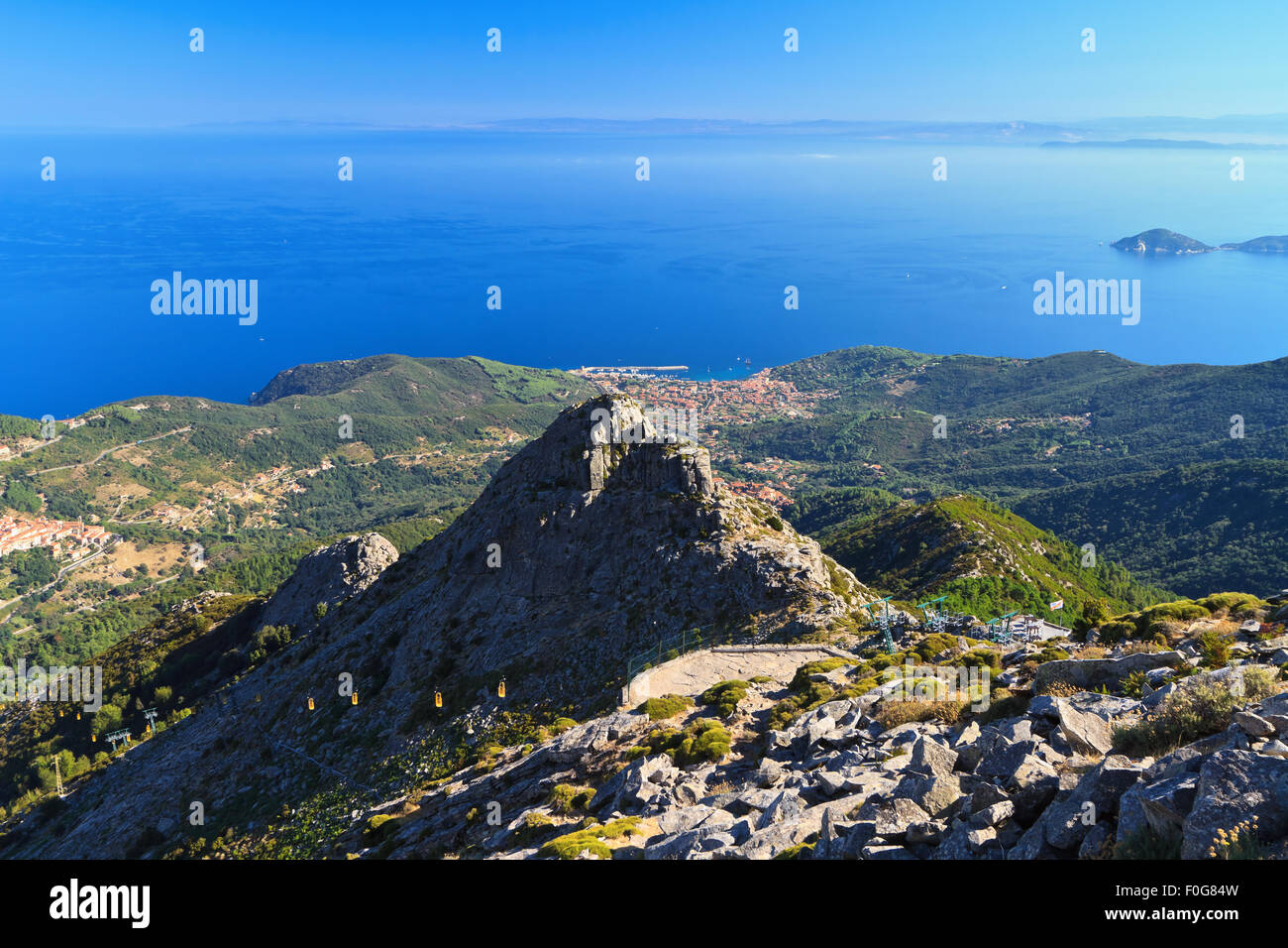 overview of Elba island from Mount Capanne, Tuscany, italy Stock Photo ...