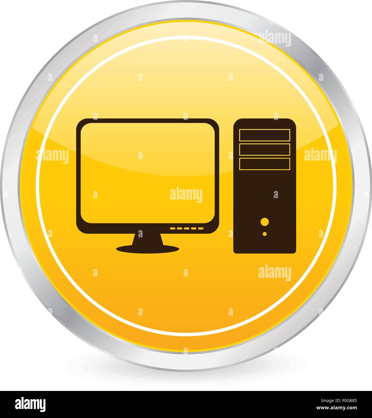 Computer yellow circle icon on a white background. Vector illustration ...