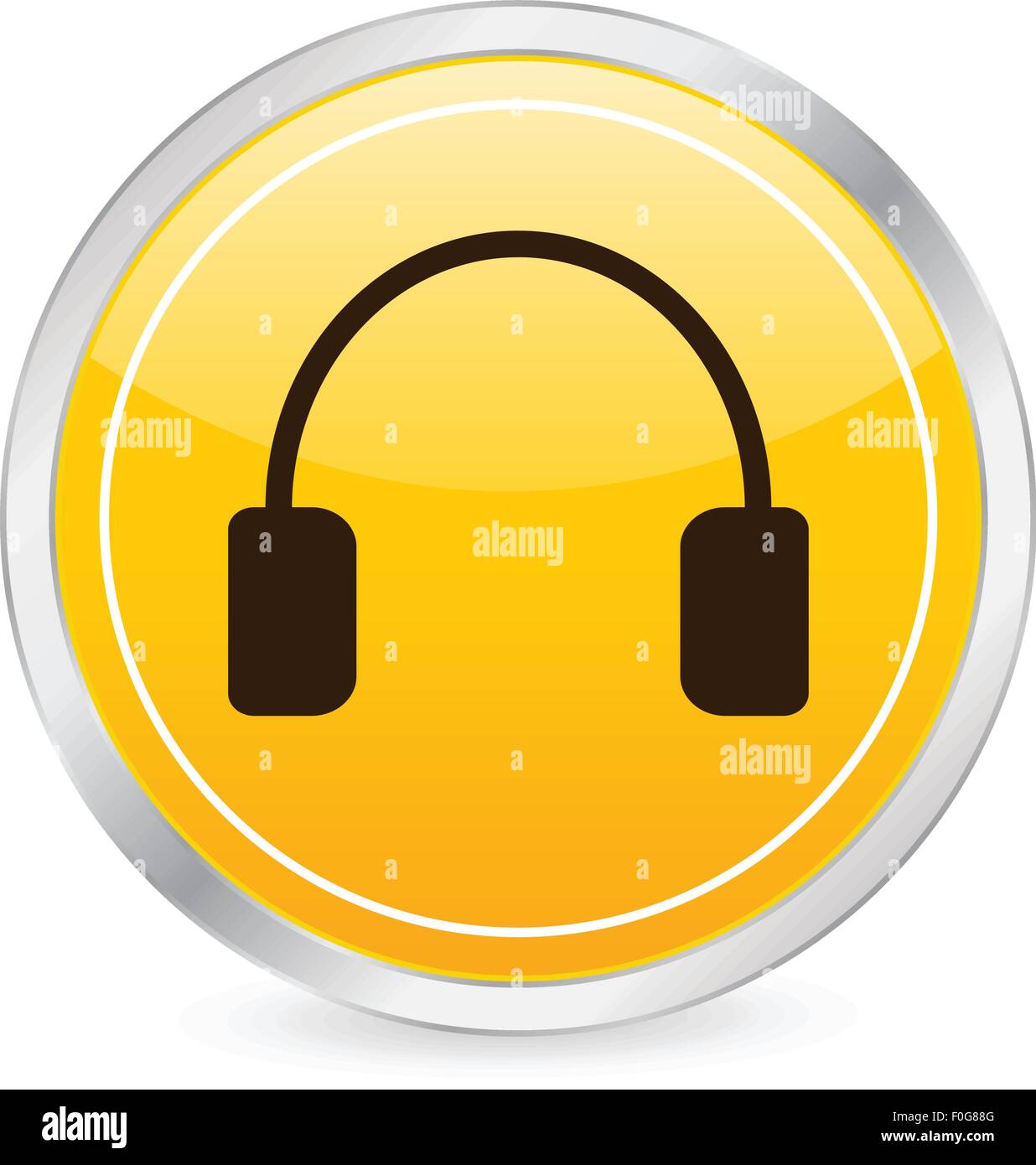 Headphone yellow circle icon on a white background. Vector illustration ...
