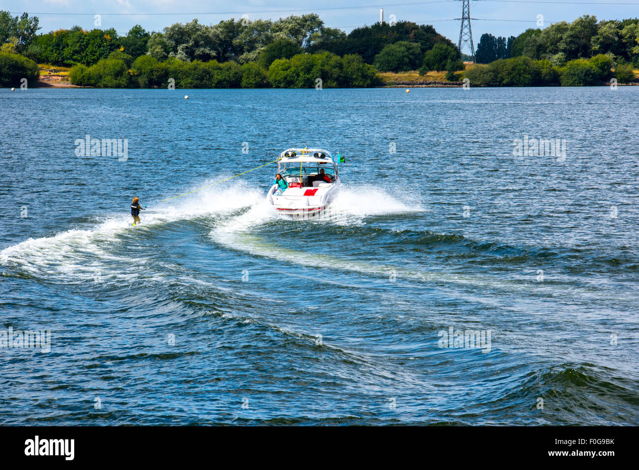 A young boy and Girl water Skiing at Chasewater Country Park lichfield ...