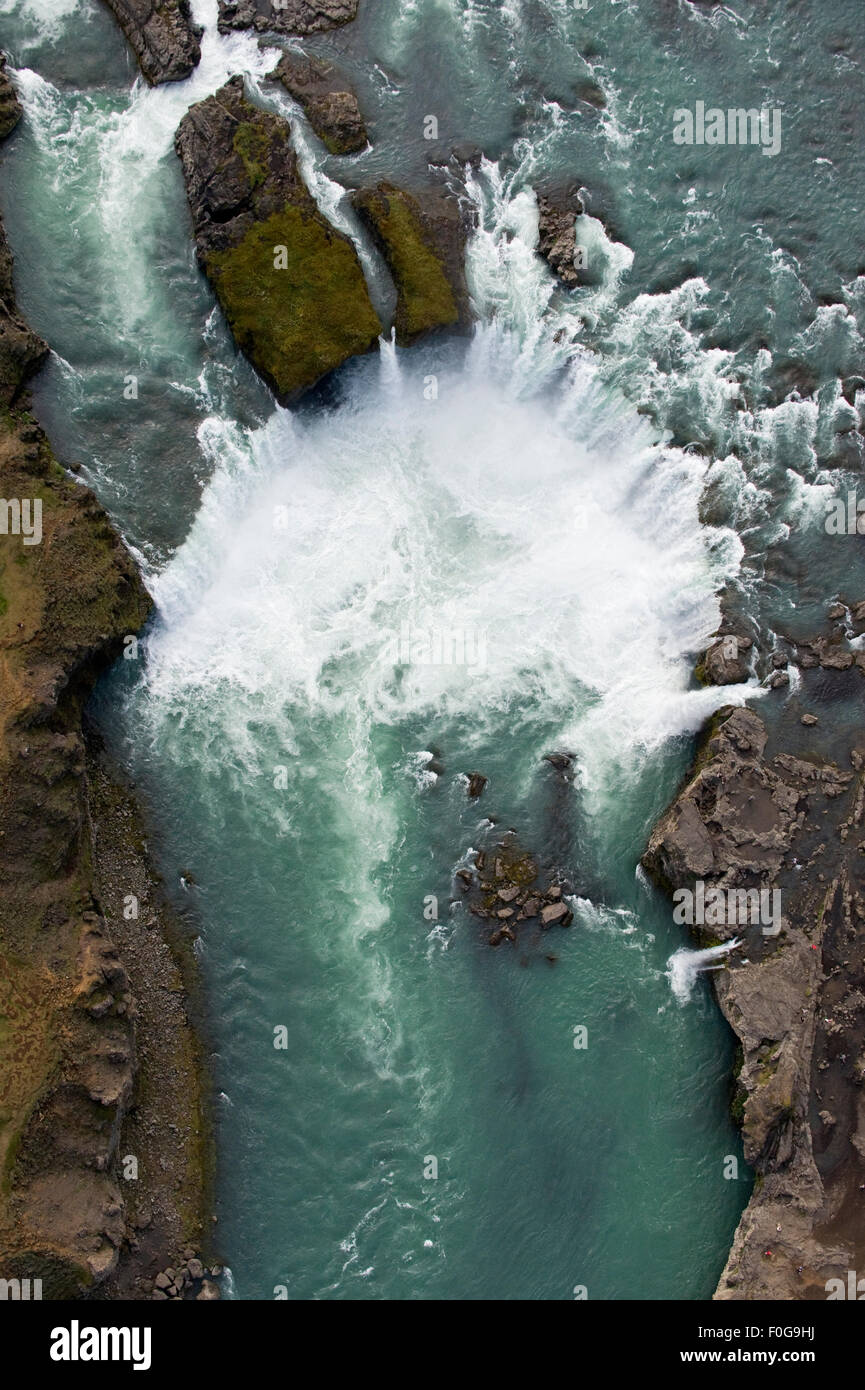 Aerial view of Godafoss waterfall on the Skjalfandafljot River ...