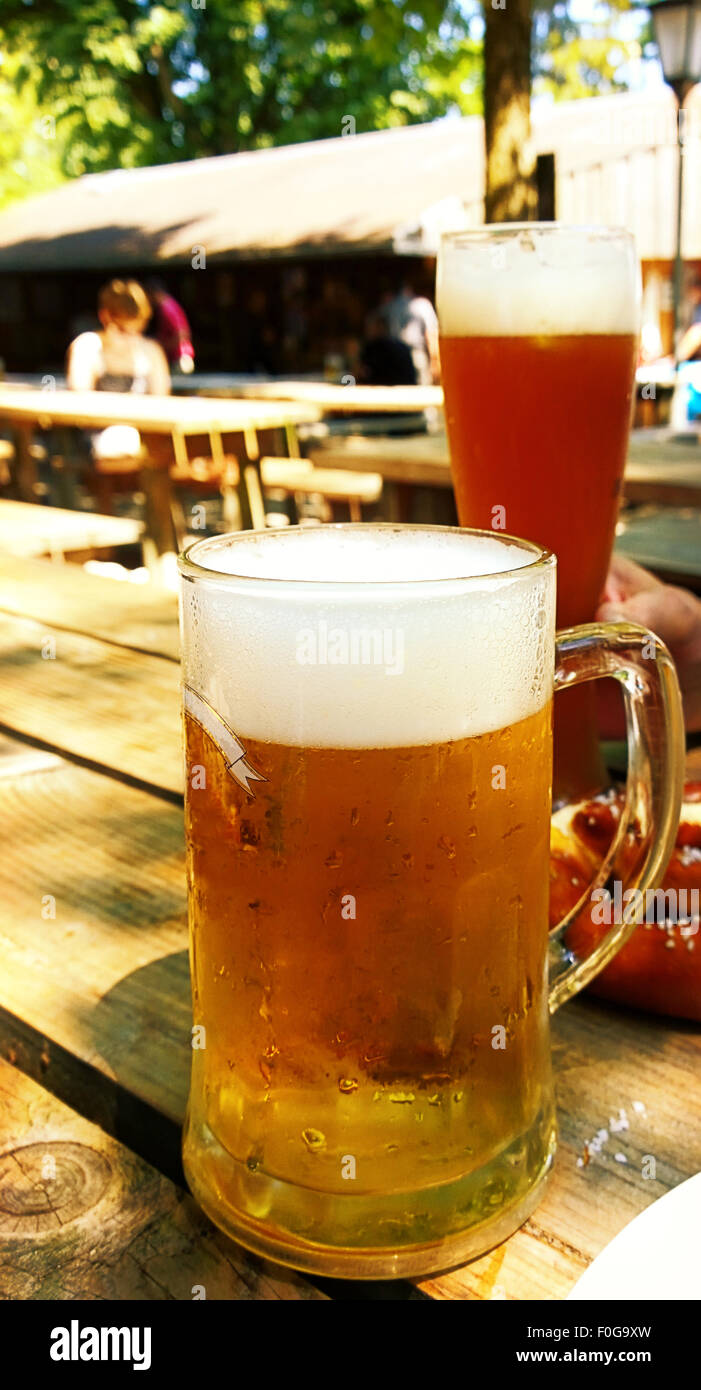 MUNICH, GERMANY - drinking beer and relaxing at beer garden Stock Photo ...