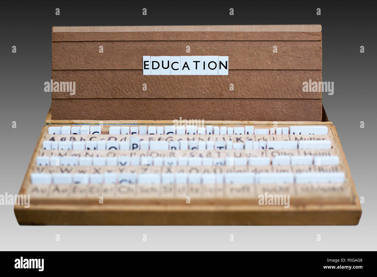 the word "education" on an old school letter box Stock Photo - Alamy