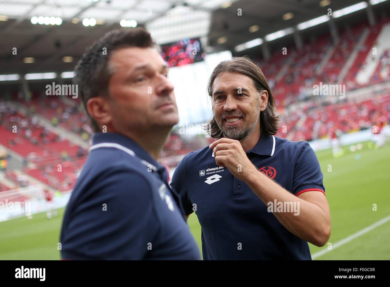 Mainz, Germany. 15th Aug, 2015. Mainz' manager Christian Heidel (l) and ...