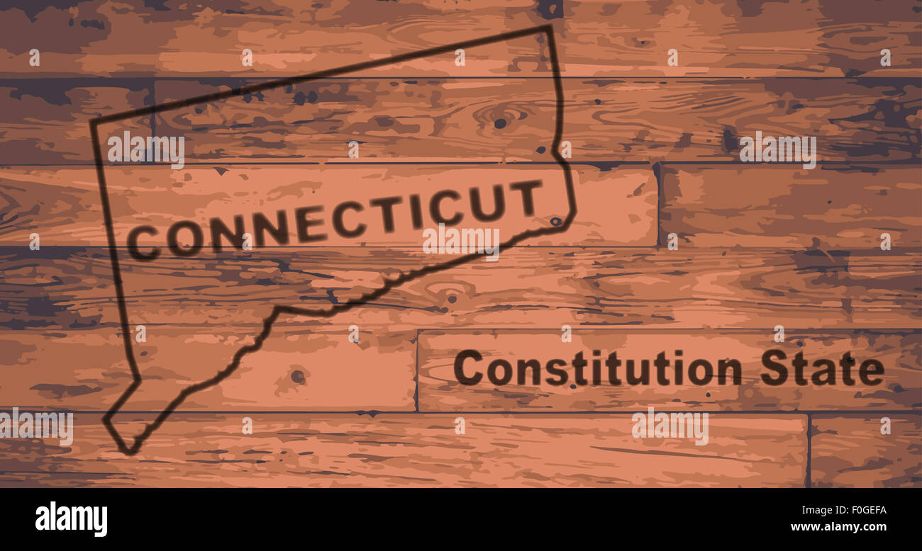 Connecticut state map brand on wooden boards with map outline and state ...
