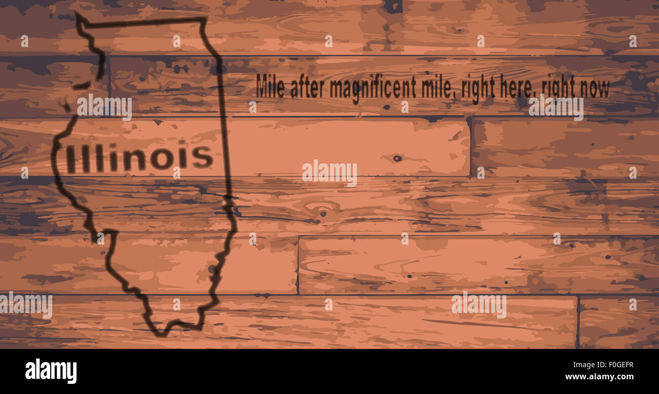 Illinois state map brand on wooden boards with map outline and state ...
