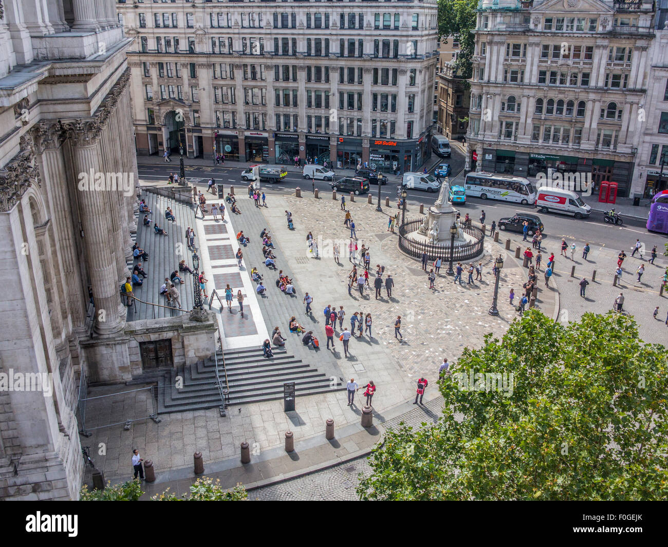 An aerial view of the steps and forecourt of St Paul's cathedral with ...