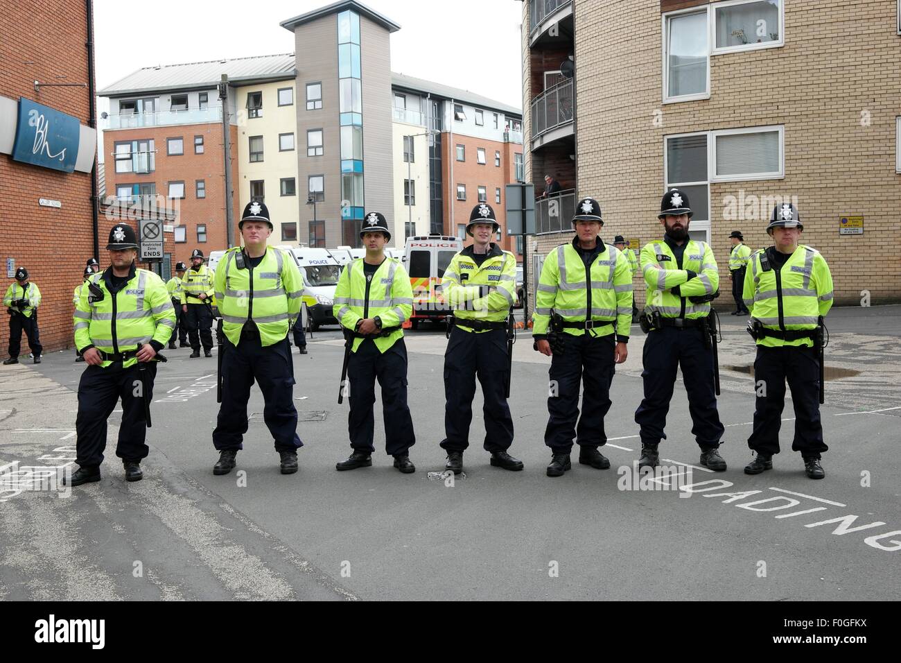 Police line at English Defence League ( EDL ) rally in Walsall England ...