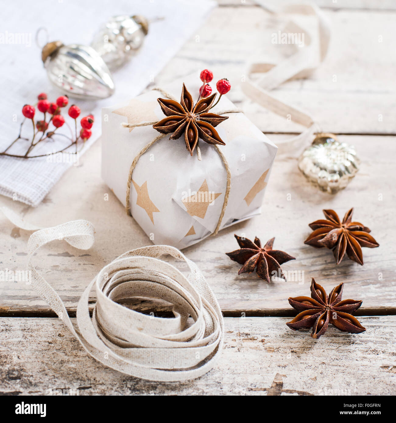 simple natural Christmas gift wrapping Stock Photo - Alamy
