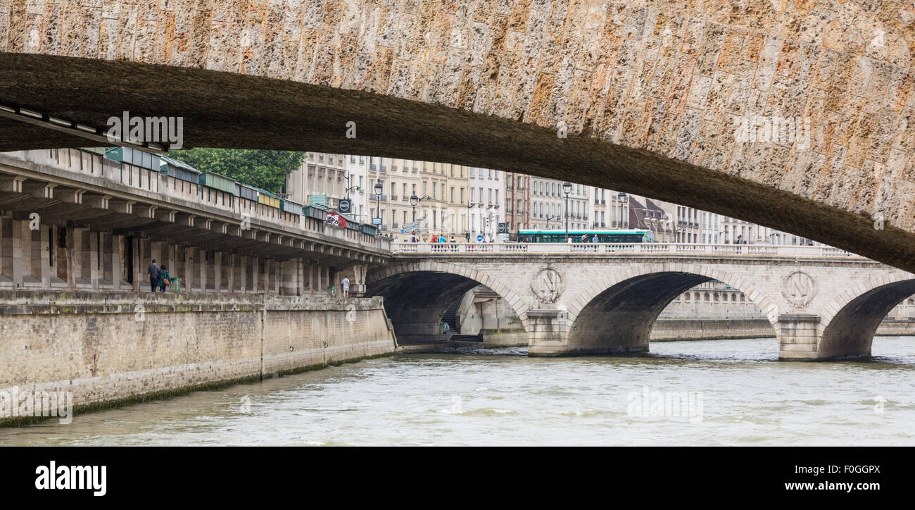 Pont Saint Michel, Seine River, and Left Bank quays in Paris framed by ...