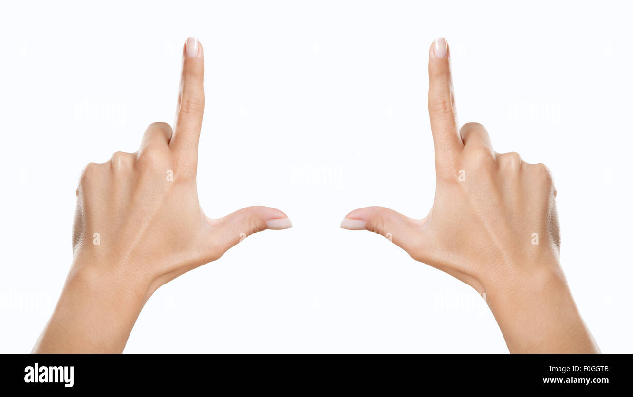 Woman hands forming a frame, isolated background Stock Photo - Alamy