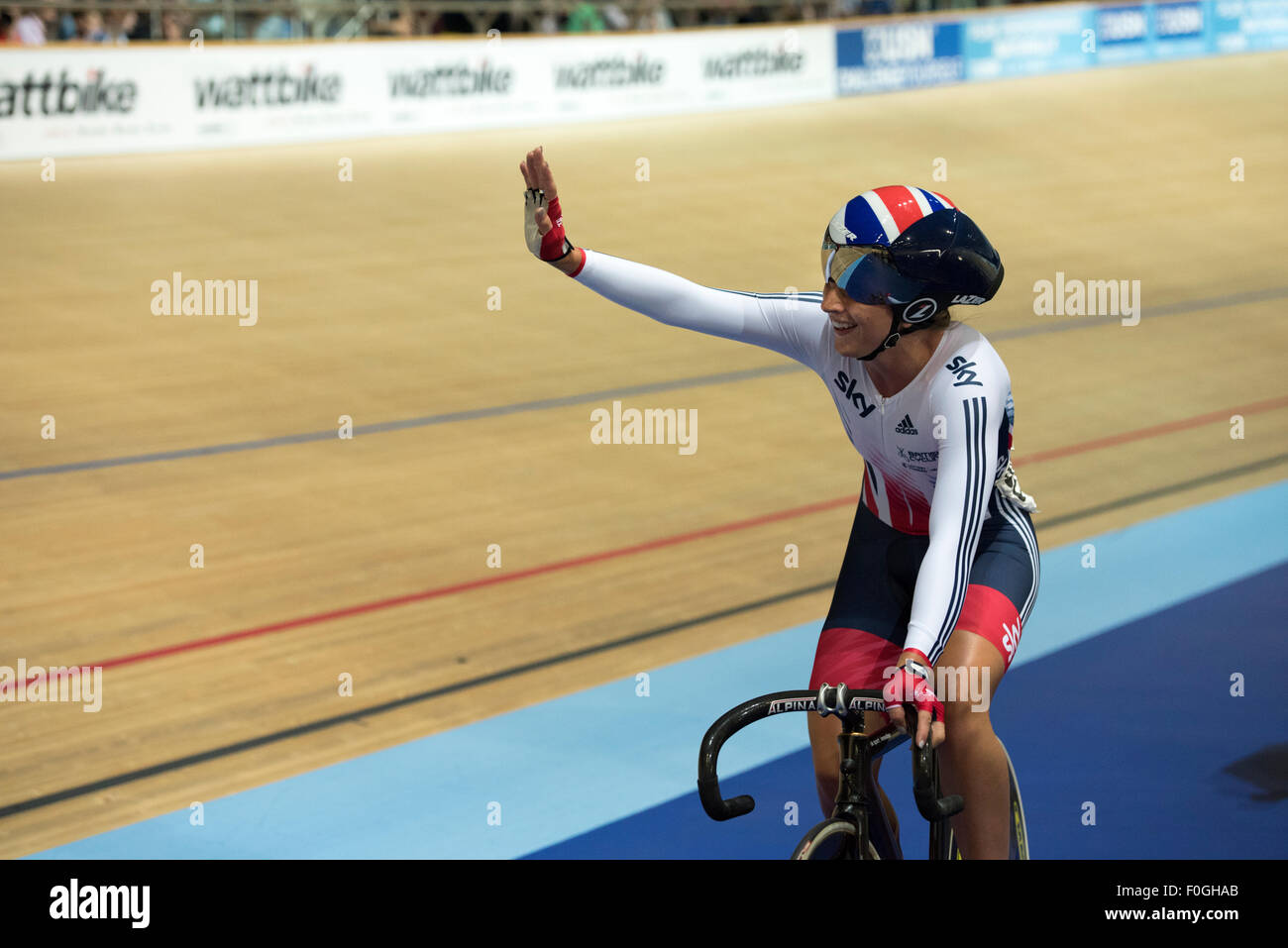 Laura Trott acknowledges the crowd following her victory in the ...