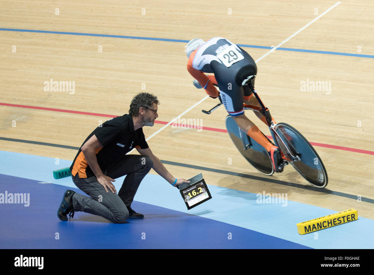 Dion Beukeboom of The Netherlands is given information by his coach ...