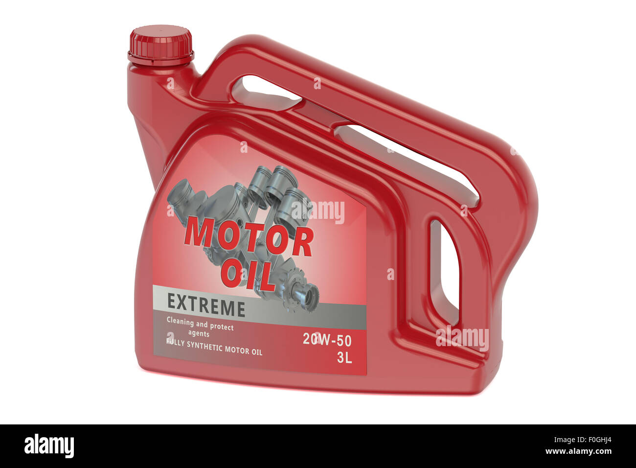 red canister motor oil isolated on white background Stock Photo - Alamy