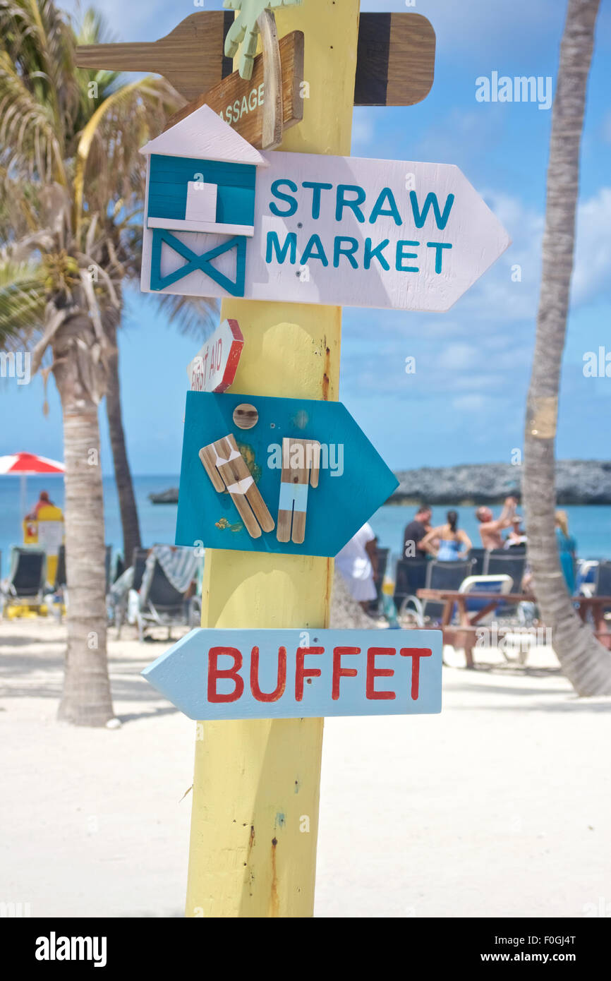 Signpost on a Caribbean island beach in the Bahamas Stock Photo - Alamy