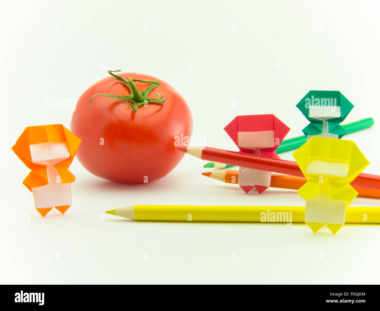 Colorful origami Ninja playing with the vegetables and fruits Stock ...