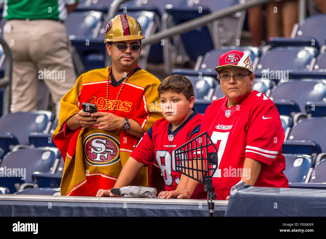 Houston, TX, USA. 15th Aug, 2015. 49ers fans view pregame warmup during the NFL preseason ...