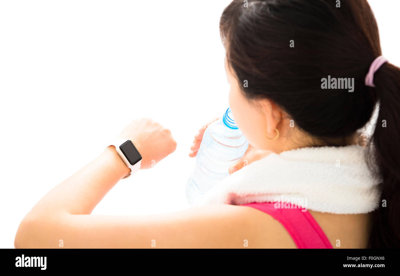 Young woman with smartwatch hi-res stock photography and images - Alamy