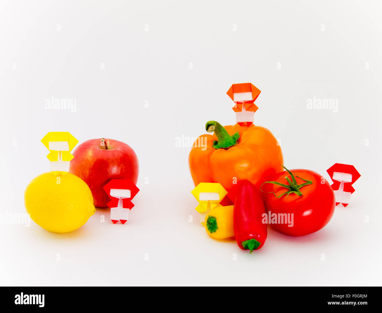 Colorful origami Ninja playing with the vegetables and fruits Stock ...