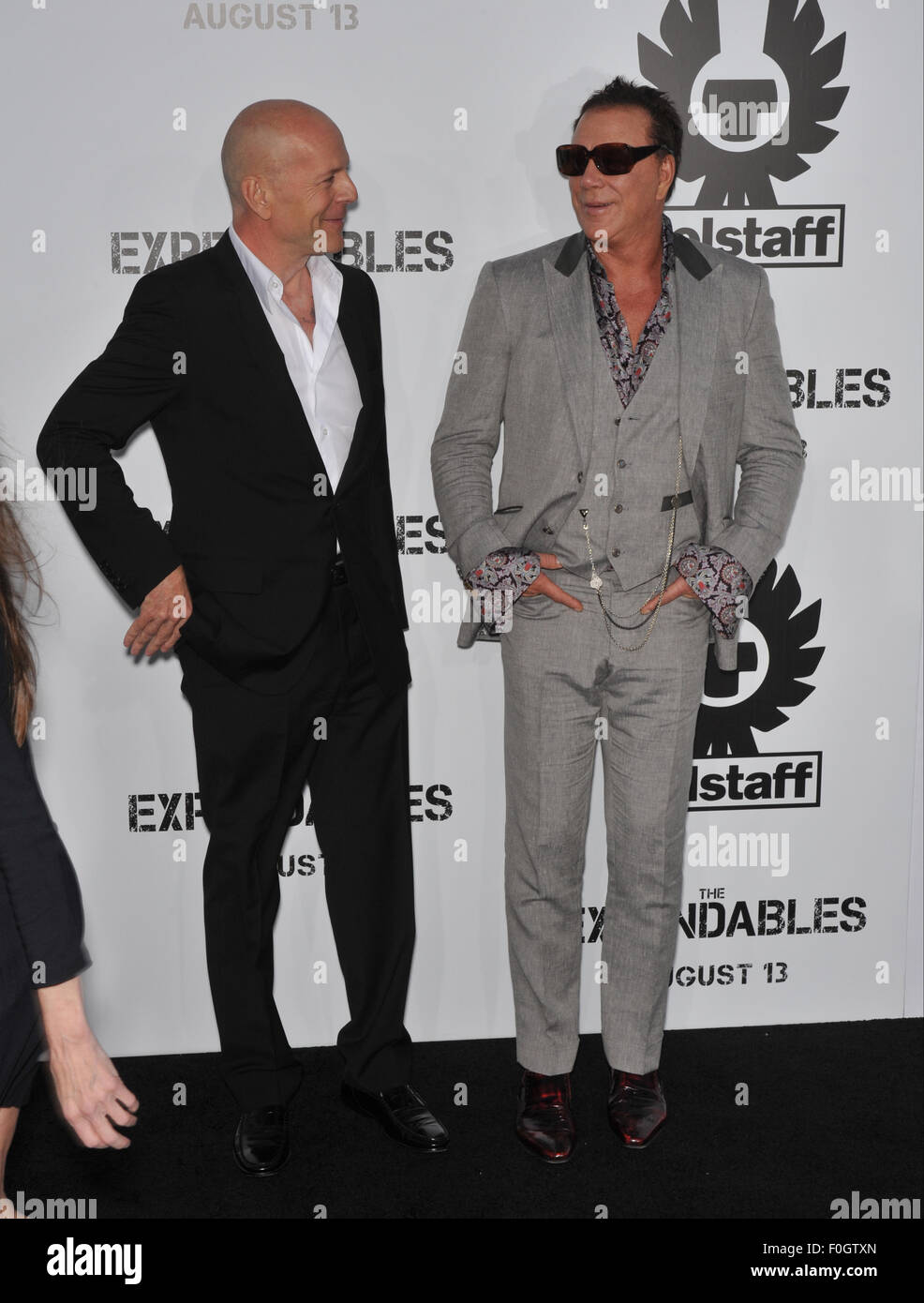 LOS ANGELES, CA - AUGUST 3, 2010: Bruce Willis (left) & Mickey Rourke ...