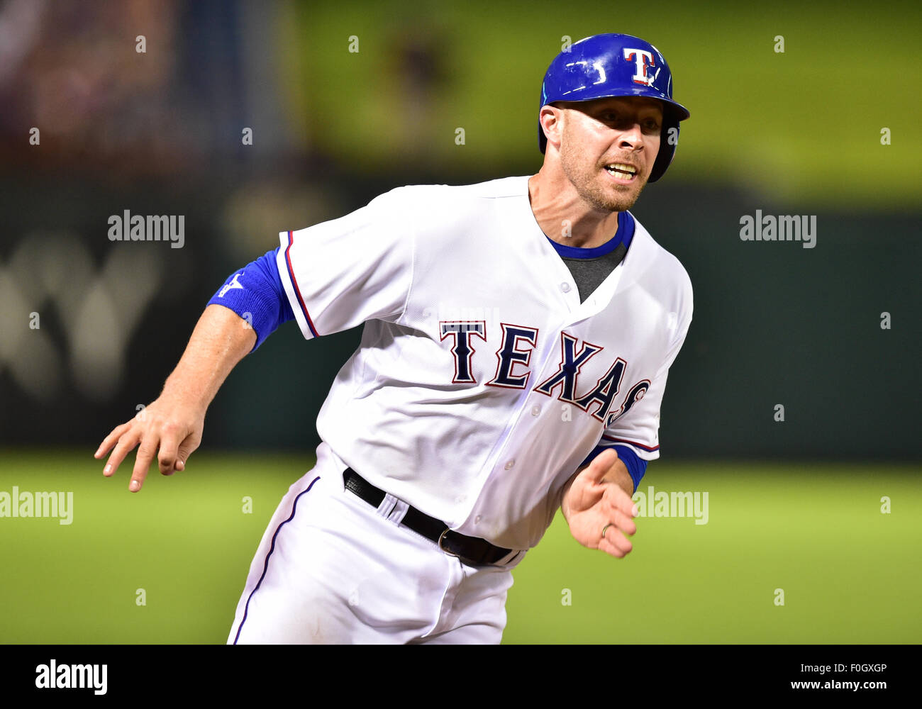 AUG 15, 2015: .Texas Rangers catcher Chris Gimenez (38) rounds 3rd as ...
