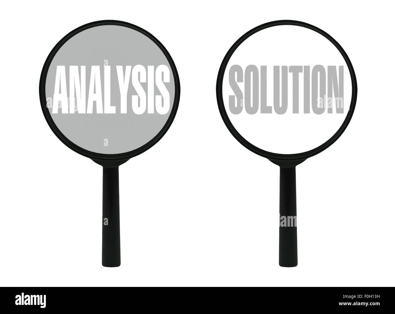 Words Analysis and Solution under a magnifier isolated on white ...