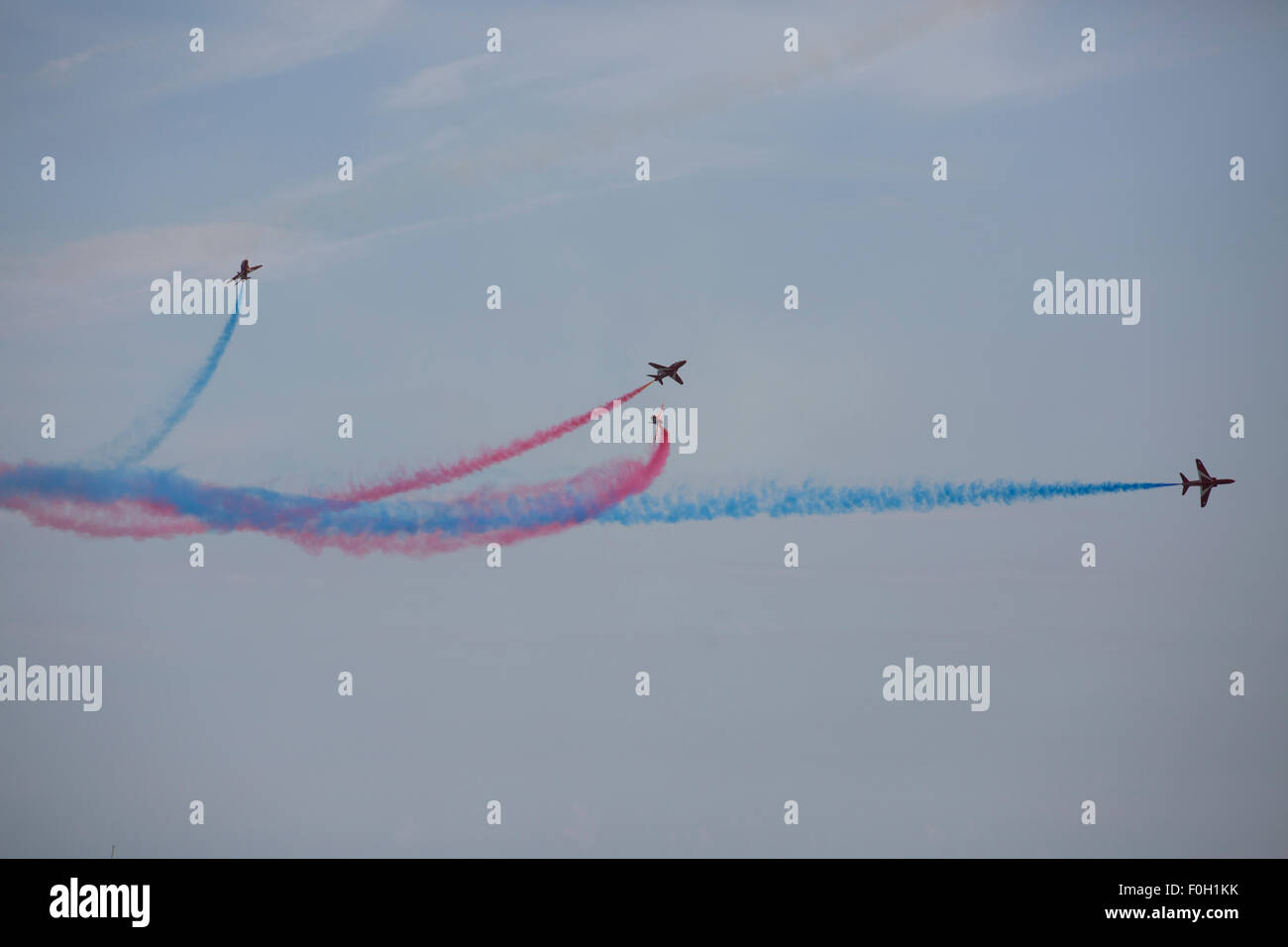 Eastbourne, UK. 15th August, 2015. The red arrows cross during a ...