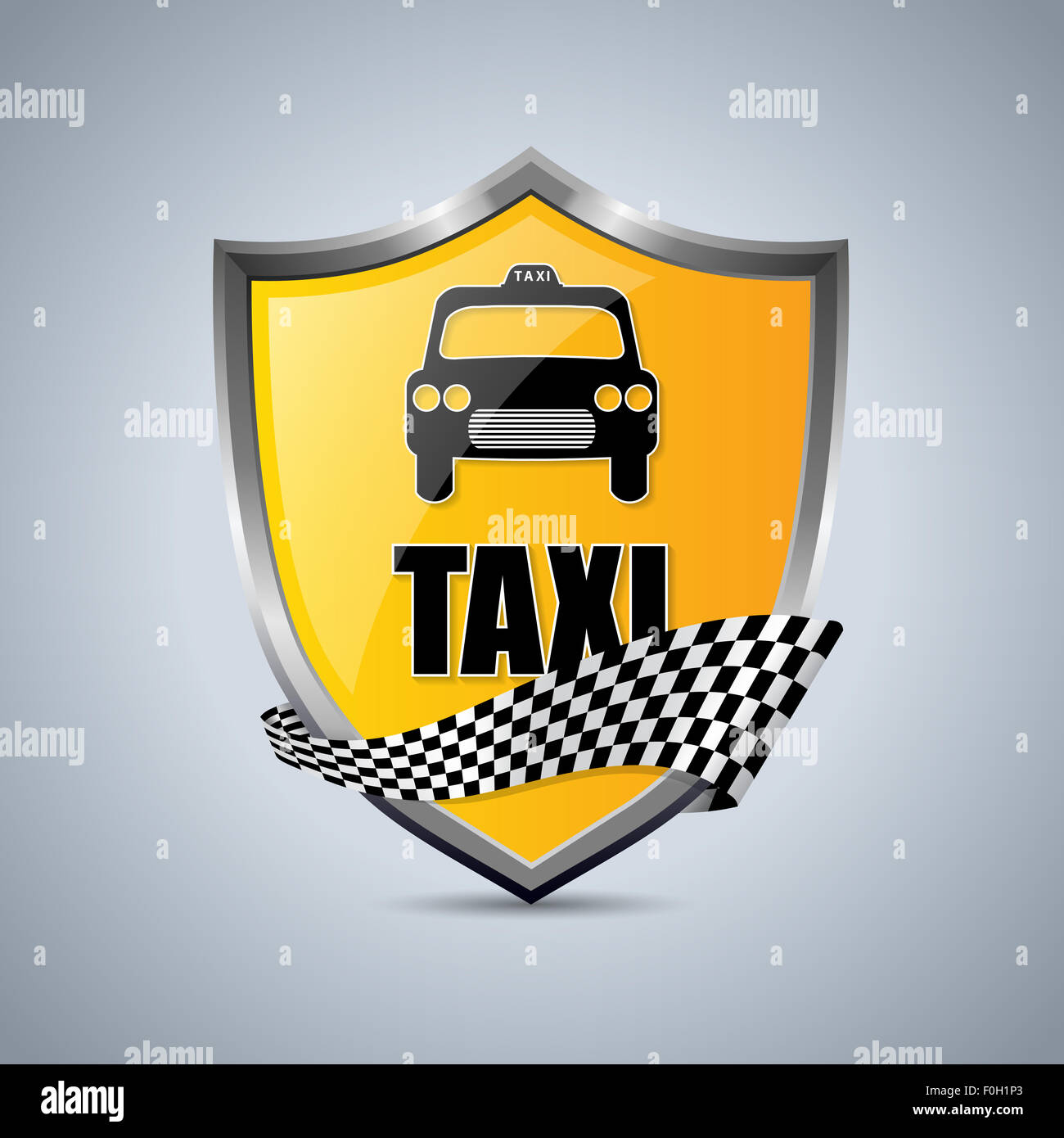 Metallic taxi shield badge with checkered ribbon Stock Photo - Alamy