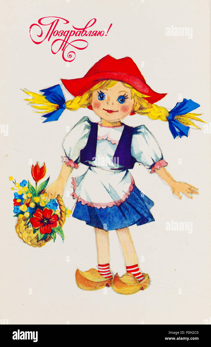 USSR - CIRCA 1990: Reproduction of antique postcard shows Character ...