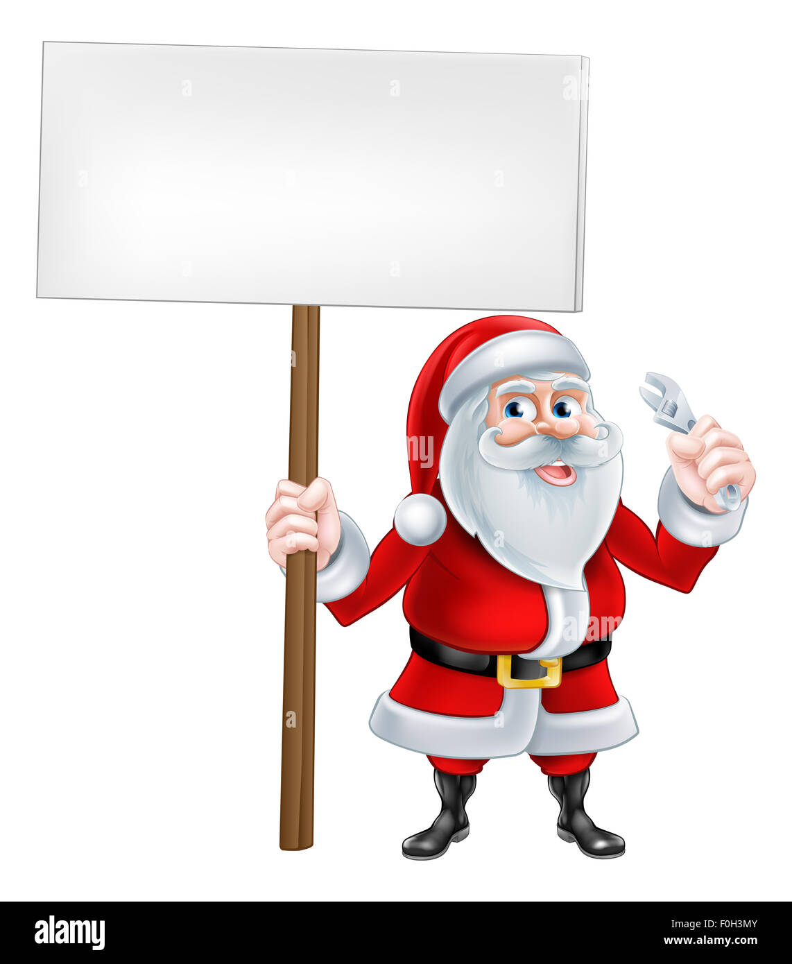 A Christmas cartoon illustration of plumber Santa Claus holding sign ...