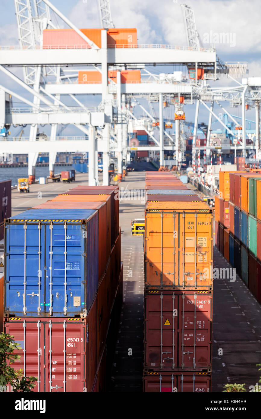 Cargo containers stacked at harbor Stock Photo - Alamy