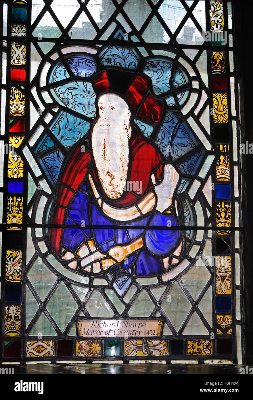 Stained glass window showing Richard Sharpe in St Marys Guildhall ...