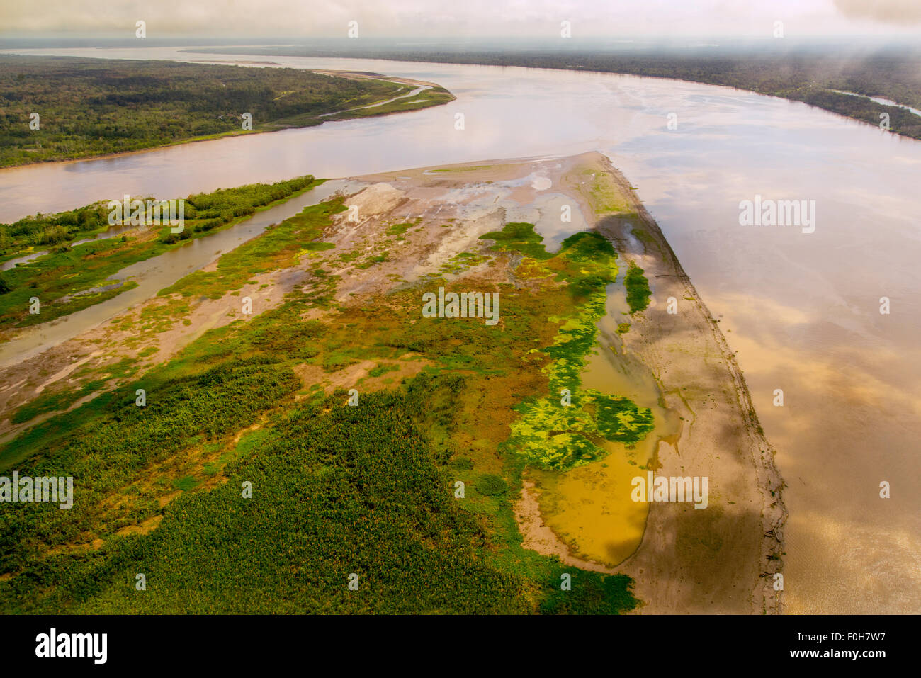 Amazon River aerial, with river island, near Iquitos, Peru Stock Photo ...