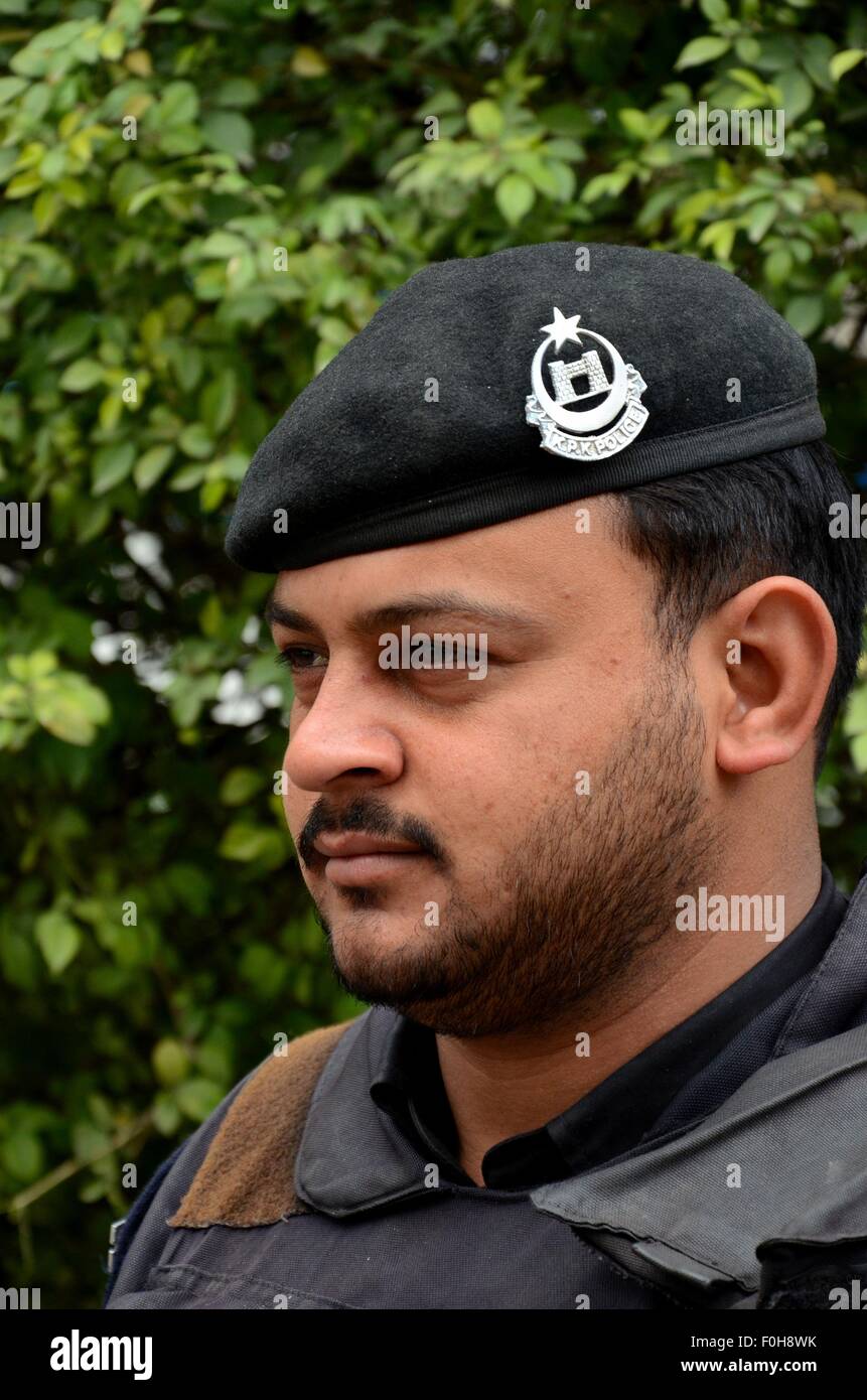 Bearded Pakistani police officer with beret Peshawar Pakistan Stock ...