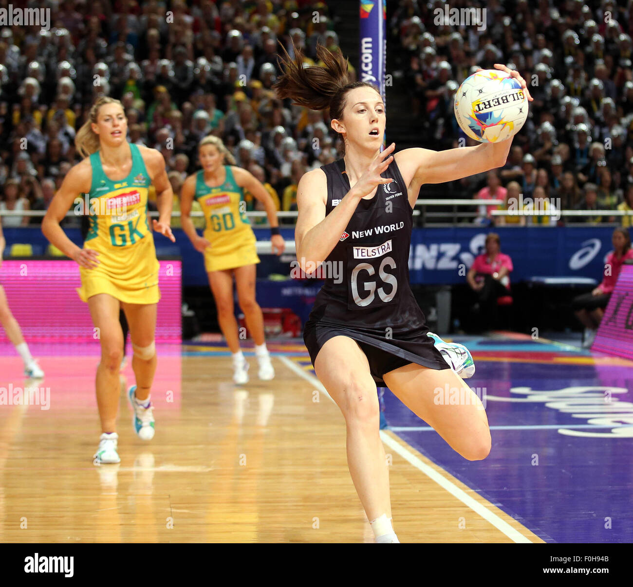 Sydney, Australia. 16th Aug, 2015. Bailey Mes catches the ball Netball ...