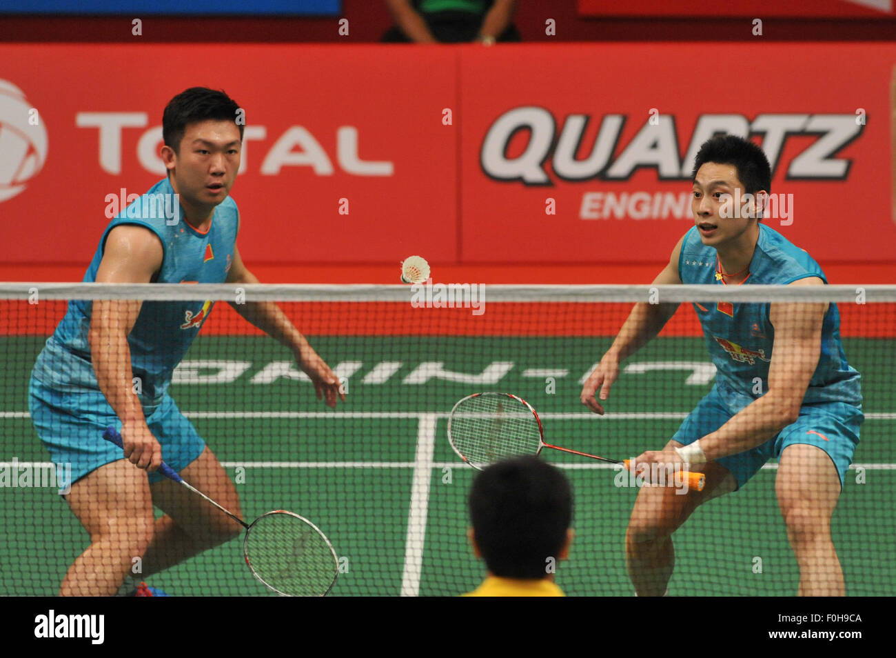 Jakarta, Indonesia. 16th Aug, 2015. Liu Xiaolong (R) and Qiu Zihan of ...