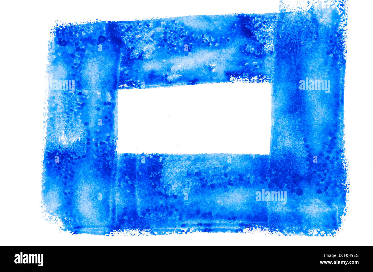 blue watercolor painted frame on white paper background Stock Photo - Alamy