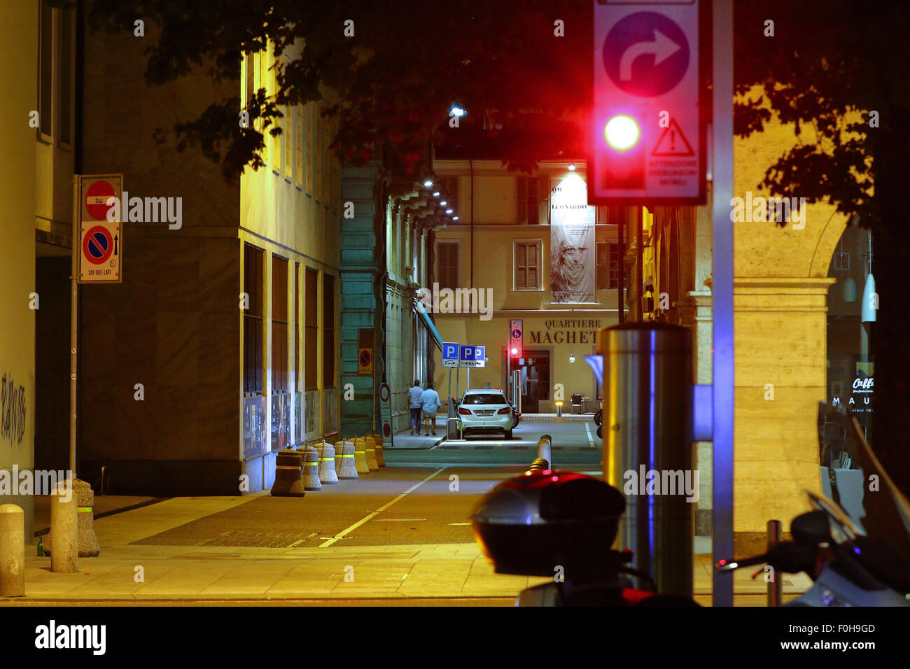 Typical european street at night Stock Photo - Alamy