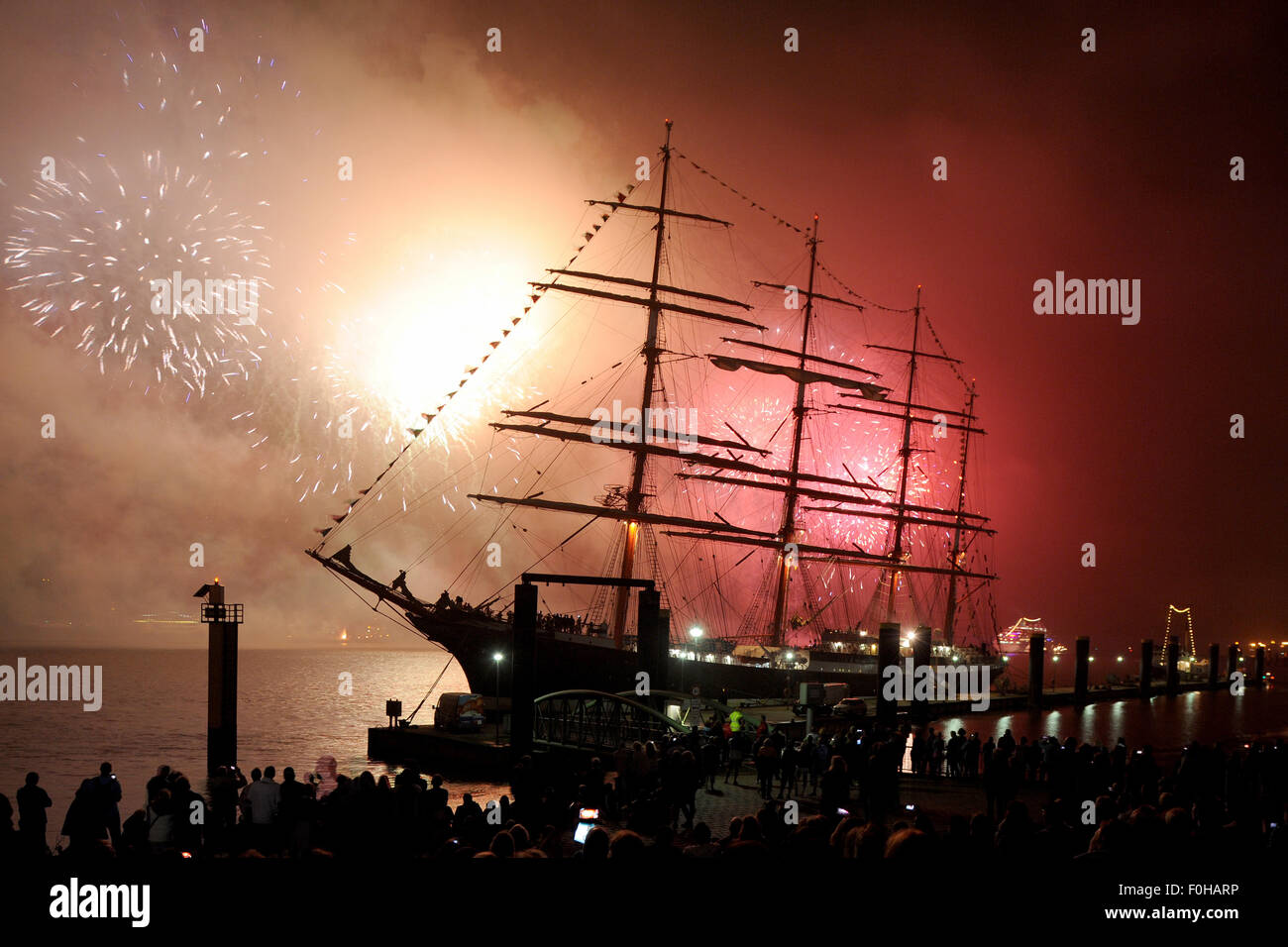 The Russian 4-mast sailing vessel "Sedov" with fireworks at the Sail ...