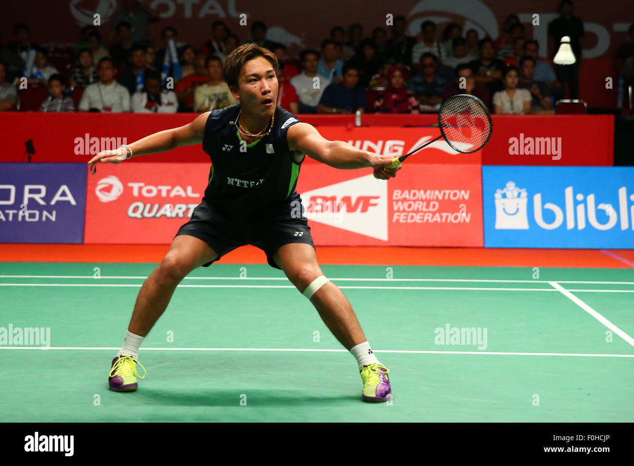 Istora Senayan Arena, Jakarta, Indonesia. 15th Aug, 2015. Kento Momota ...
