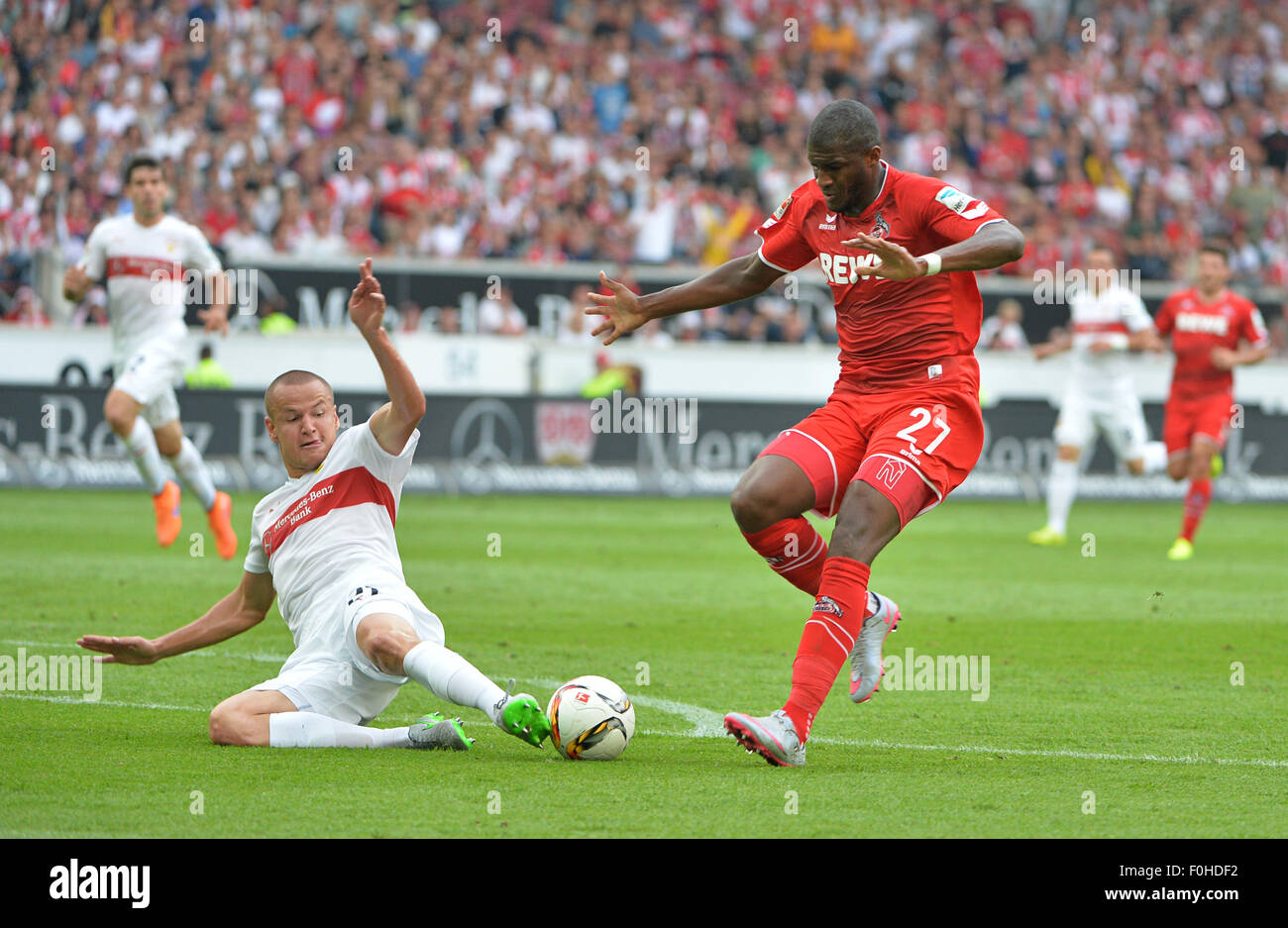 Stuttgart, Germany. 16th Aug, 2015. Stuttgart's Adam Hlousek (l) and ...