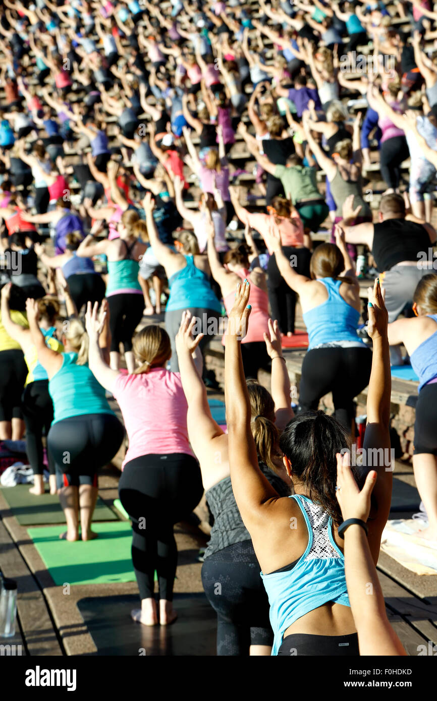 Yoga practitioners, Yoga on The Rocks, Red Rocks Amphitheatre, Morrison ...