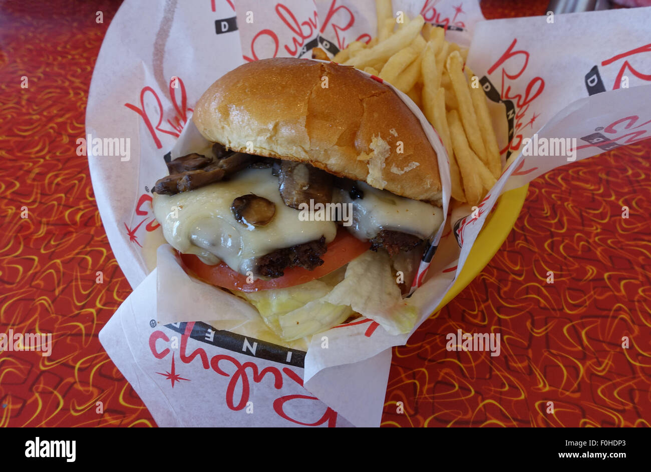 Food USA Ruby's Diner in Southern California Newport Beach - a mushroom ...